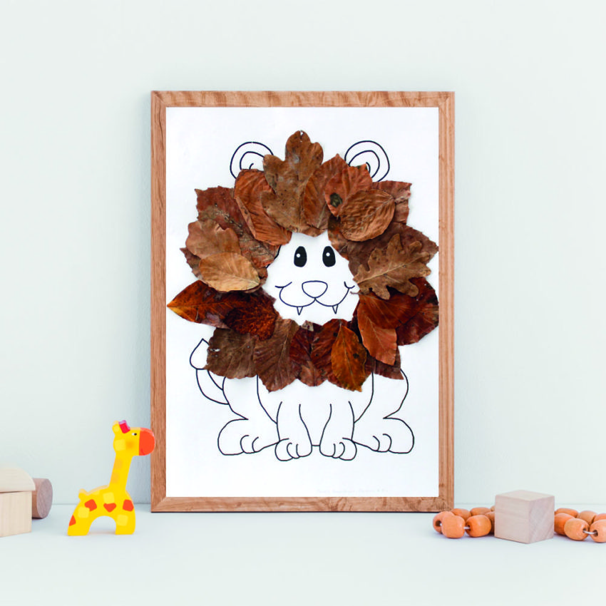 Gratis tegning - løve - lim blade på, så løven får en manke