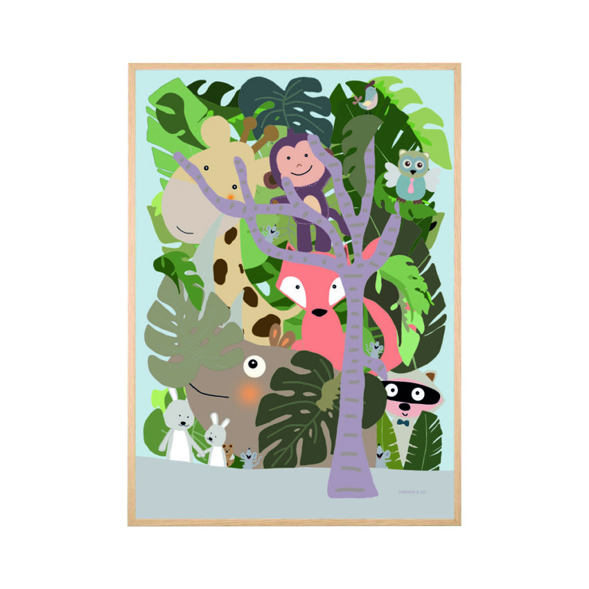 Skovens dyr - drenge børneplakat 50x70cm - Farmor & Ko